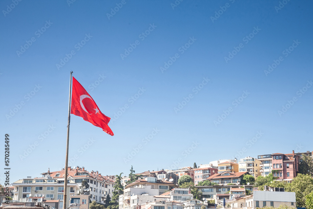 Turkish flag floating in front of a real estate development project of ...