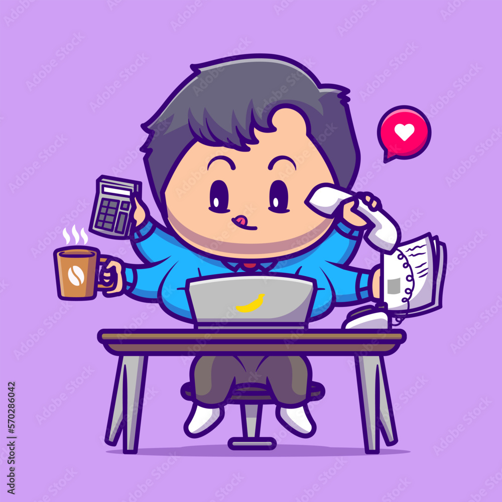 Cute Boy Multitasking Cartoon Vector Icon Illustration. People ...