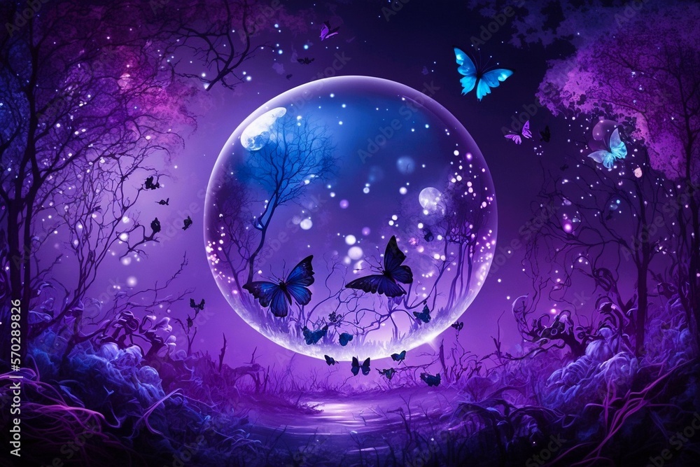 Magical fantasy romantic night background with full moon and glowing ...