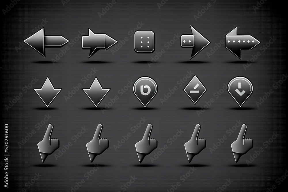 Hand Pointer Cursor Computer Mouse Click Cursor Gray Arrow Icons Set