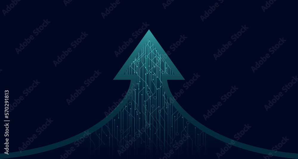 vector with arrow pointing up. neon arrow with chips inside Stock ...