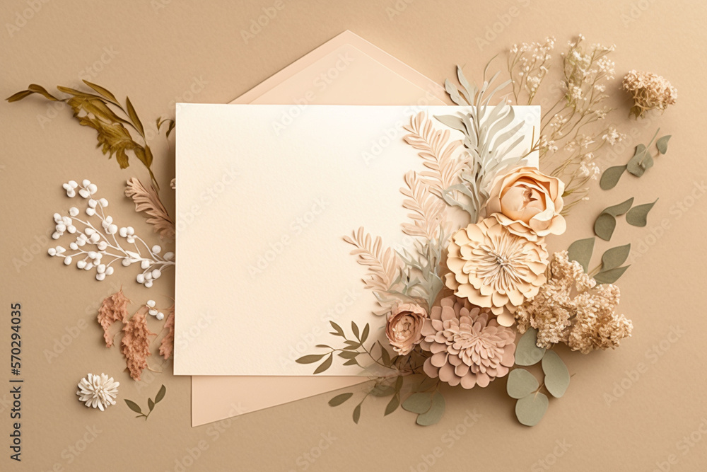 Invitation card blank mock up. Bohemian trendy chic background pattern ...