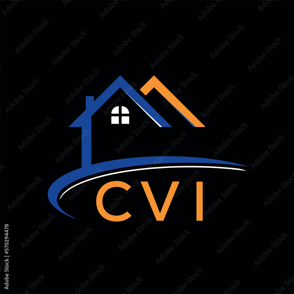 Vetor de CVI house logo, letter logo. CVI blue image on black ...