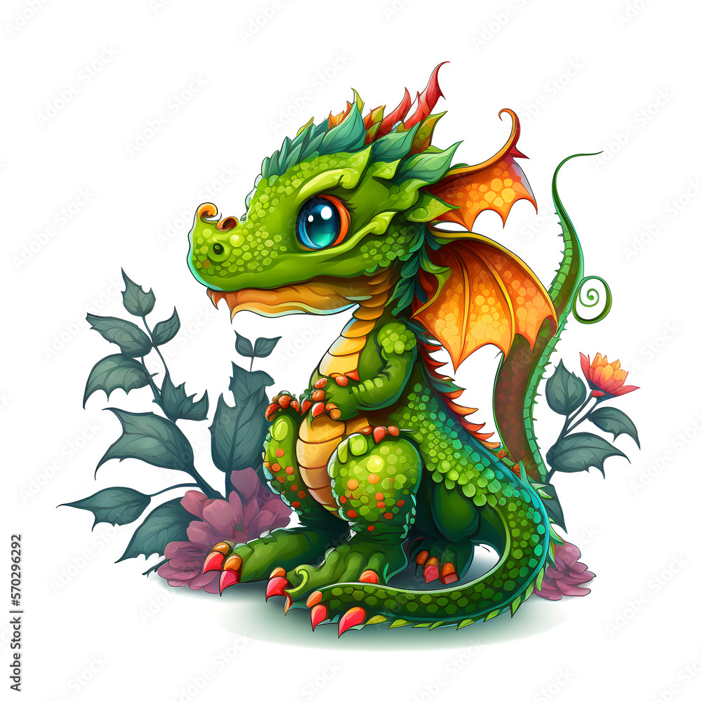 Little dragon in a forest with a white background Stock Illustration ...