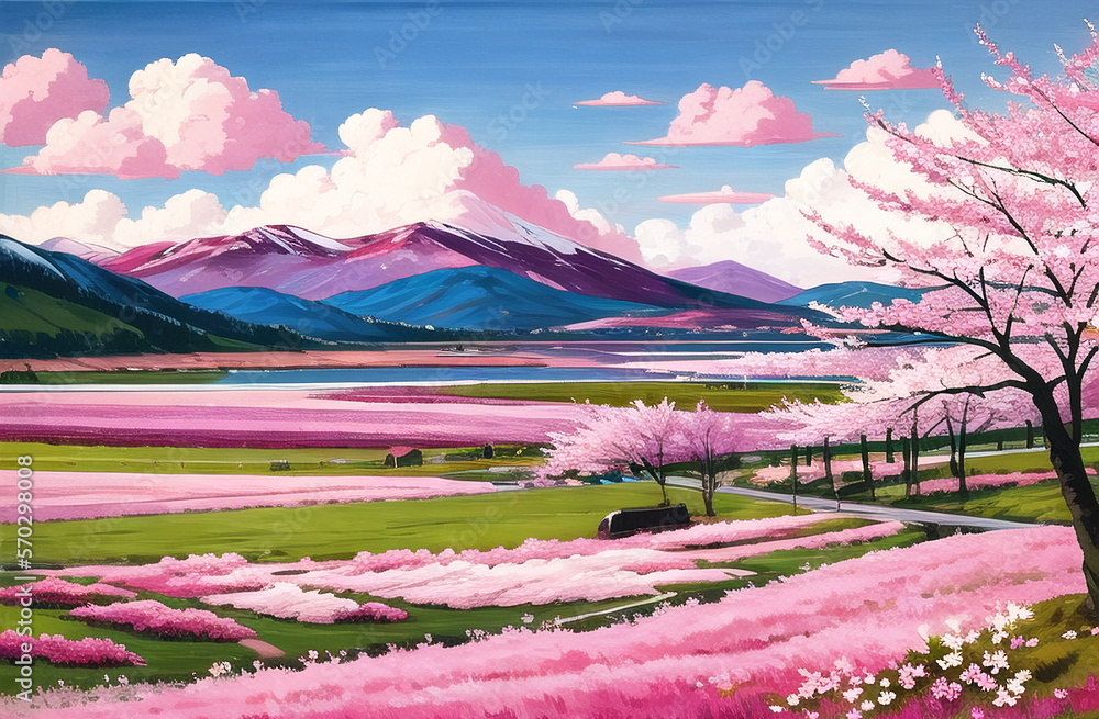 Japan Sakura festival of Cherry tree blossom explosion. AI generated ...