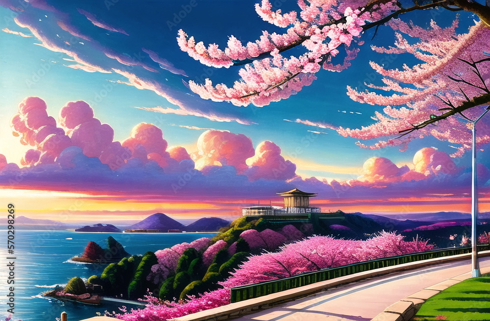 Sakura. Cherry blossoms in spring, Japan. Ai generated spring landscape ...