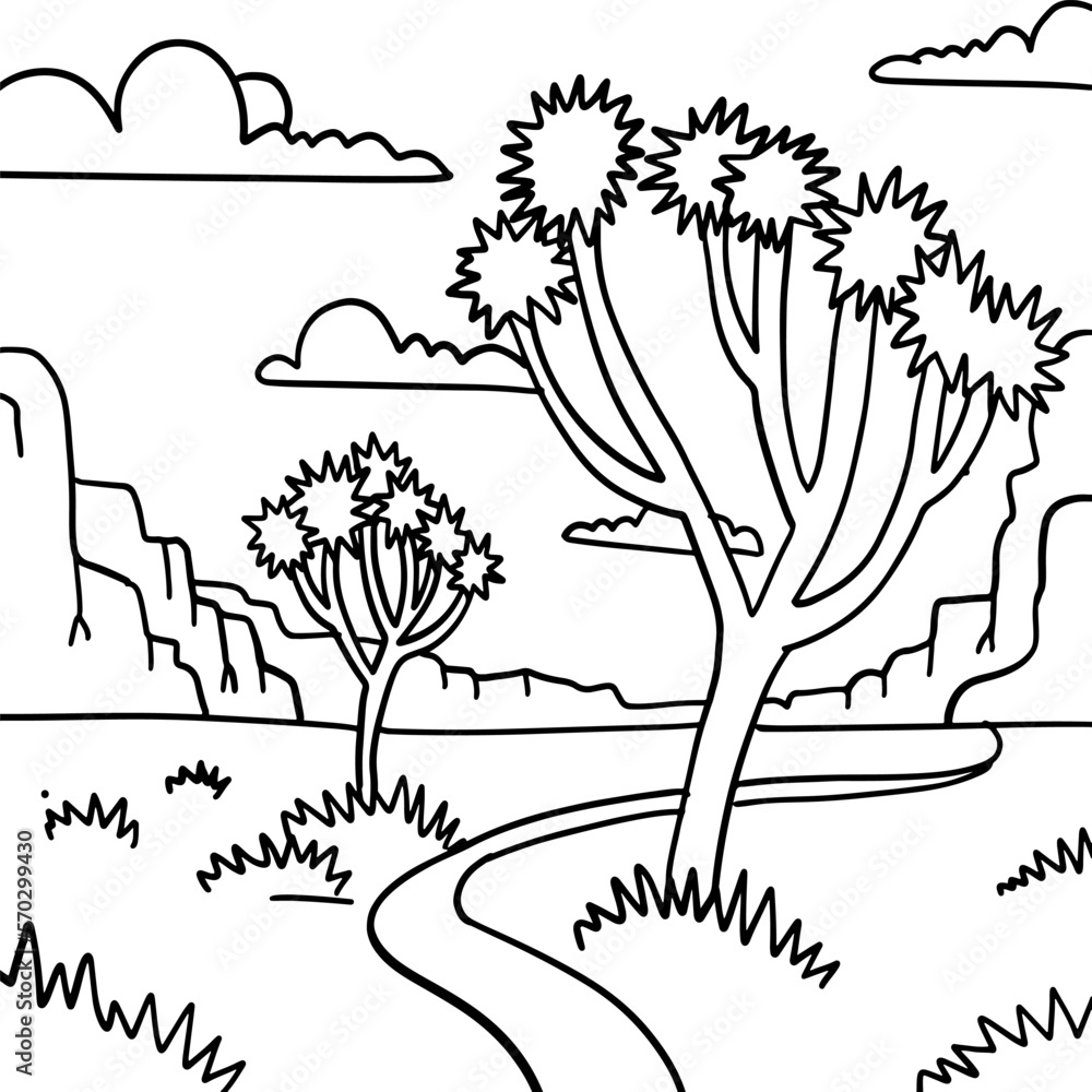 Square coloring page - Black linear hand drawn Joshua tree . Minimalist ...
