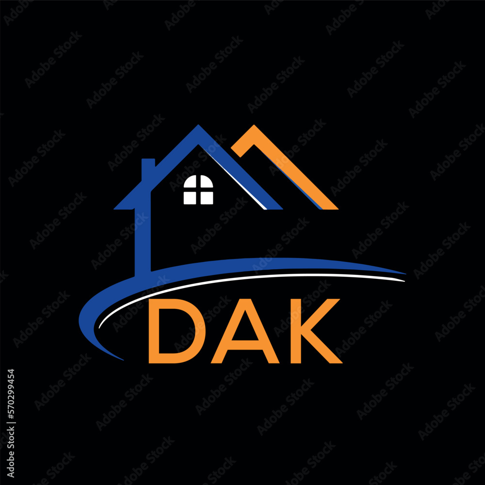 Vetor de DAK house logo, letter logo. DAK blue image on black ...