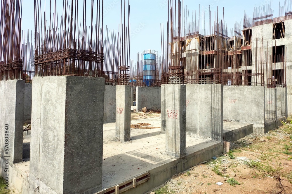 Reinforcement concrete column under construction at the construction ...