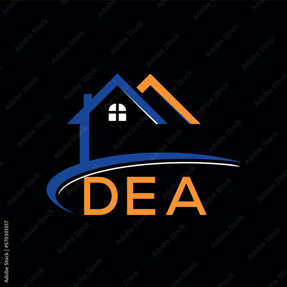 Vetor de DEA house logo, letter logo. DEA blue image on black ...