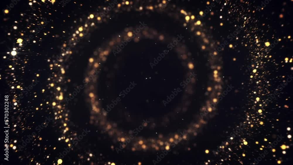 golden waves motion abstract of particles gold dust with stars on black ...