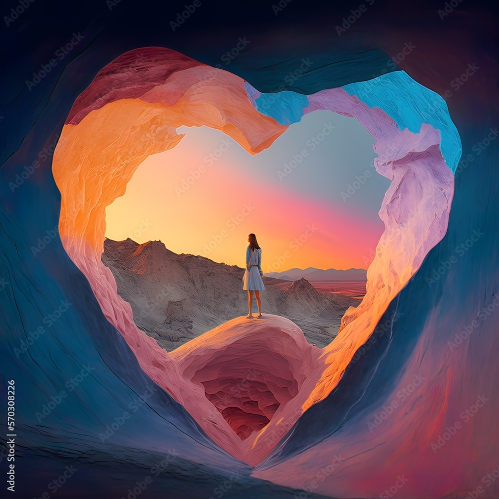 Love wallpaper heart shaped cave landscape neon lights, vivid colors ...