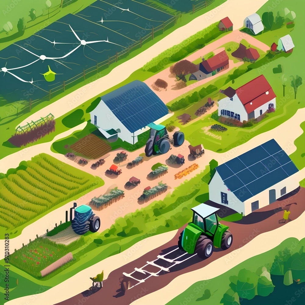 Smart and organic farming, future ecological farming cartoon vector ...