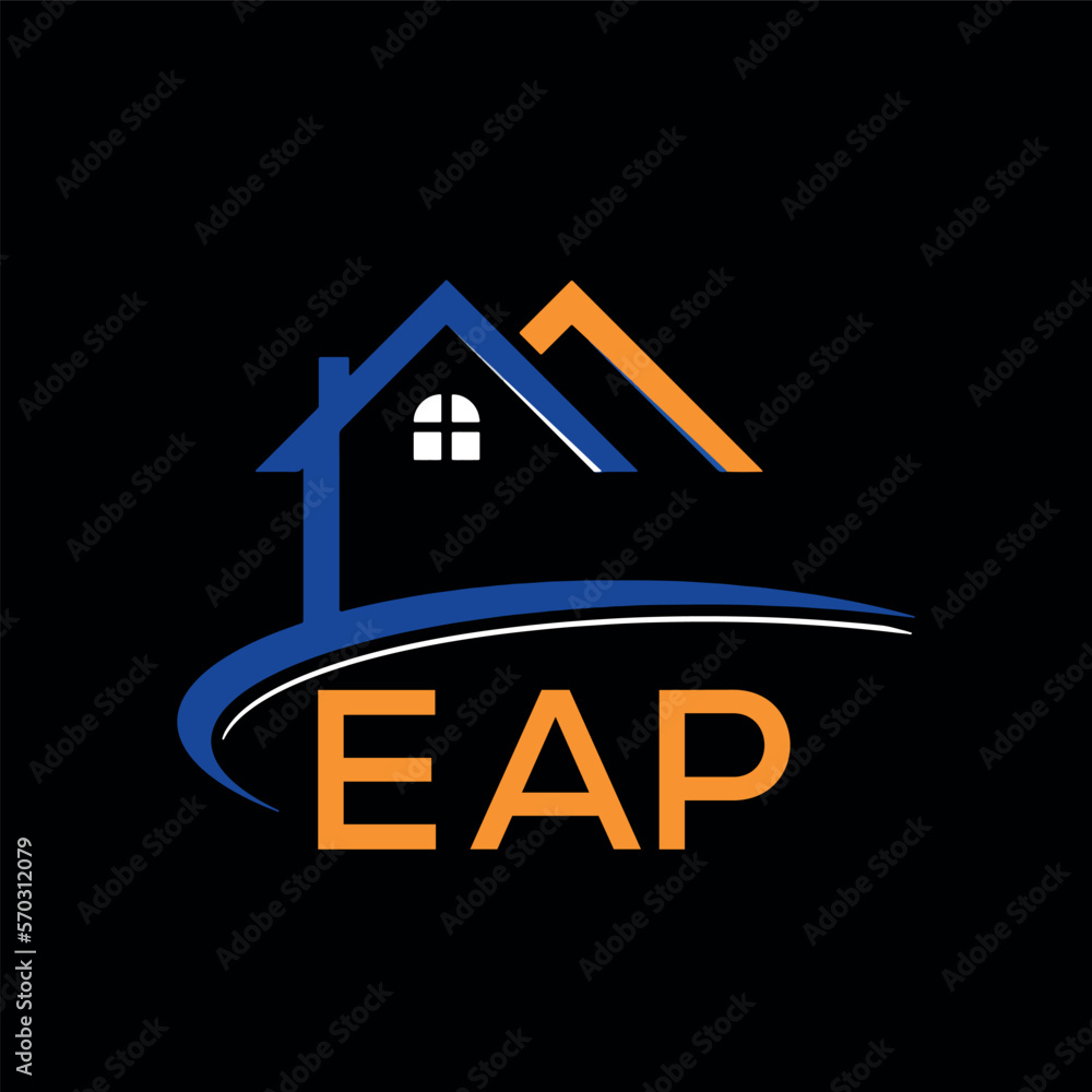 Vektorová grafika „EAP house logo, letter logo. EAP blue image on black ...