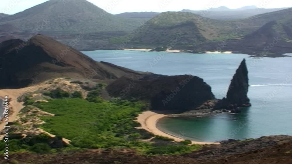 Wildlife landscape is set against beautiful ocean coast of Galapagos ...