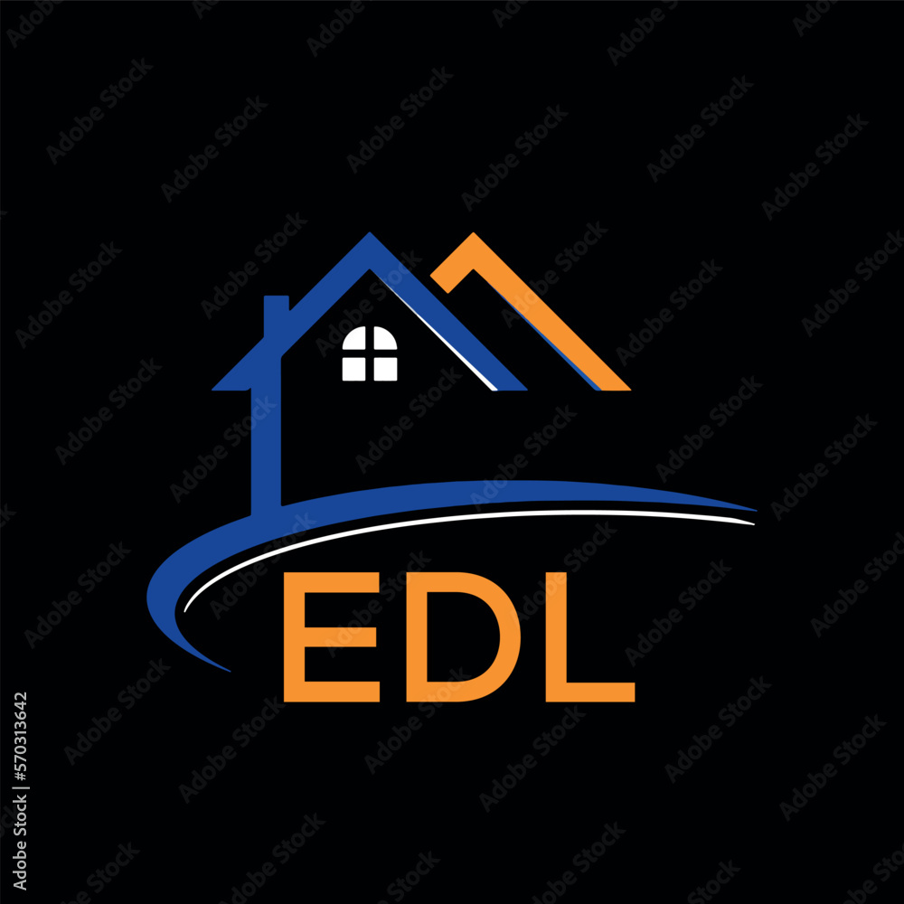 EDL house logo, letter logo. EDL blue image on black background and ...