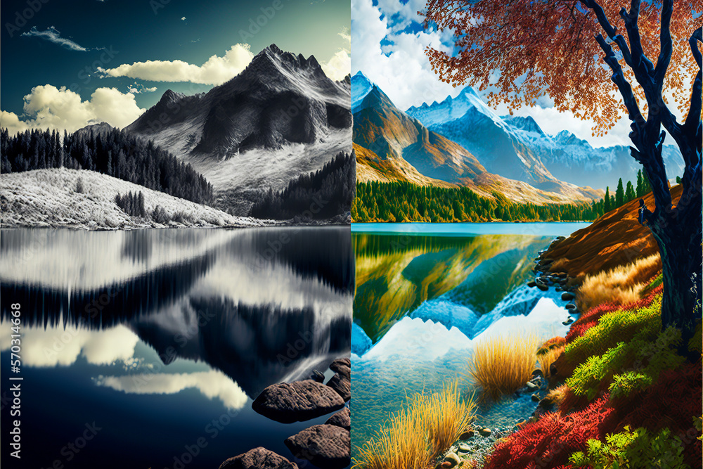 A mountain landscape depicting the seasonality and perpetual cycle of ...