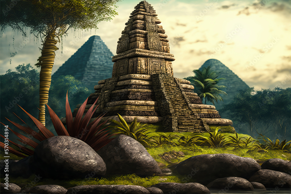 Ancestral monument in the tropical lusure, the temple pyramid ...