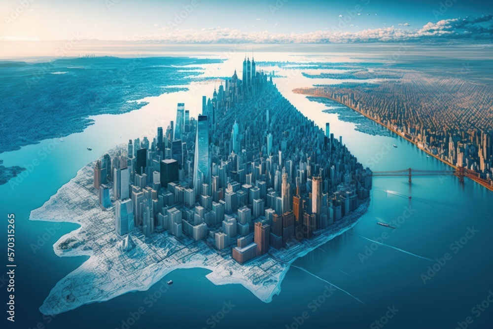 Aerial panorama of the city of New York, USA, showing Upper Manhattan ...