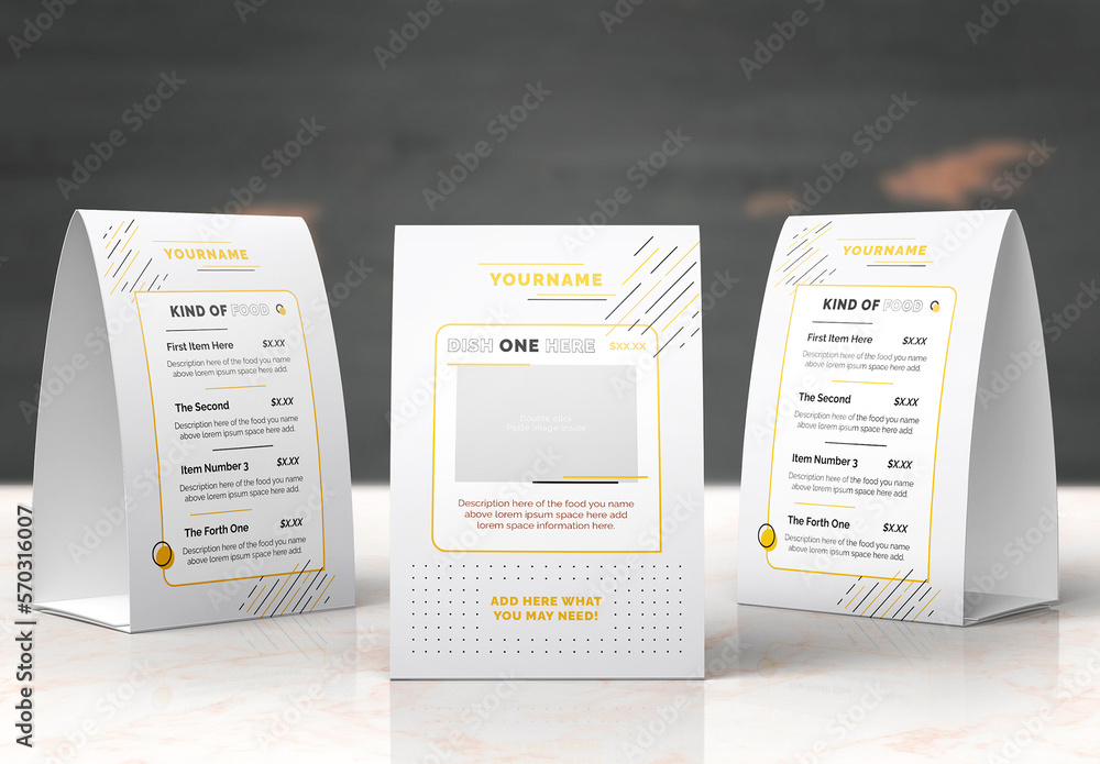 Urban Modern Food Menu Table Tent Stock Template | Adobe Stock
