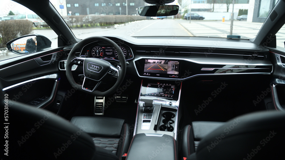 Belarus, Minsk - 24.01.2023: Interior of a premium car Audi RS 7 ...