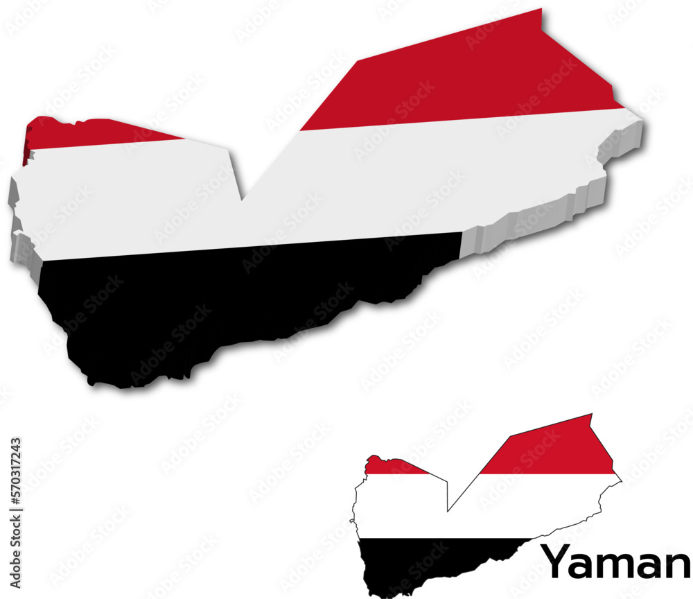 Yaman in Shapes and Colours: Interactive 3D Map and Flag Stock Vector ...