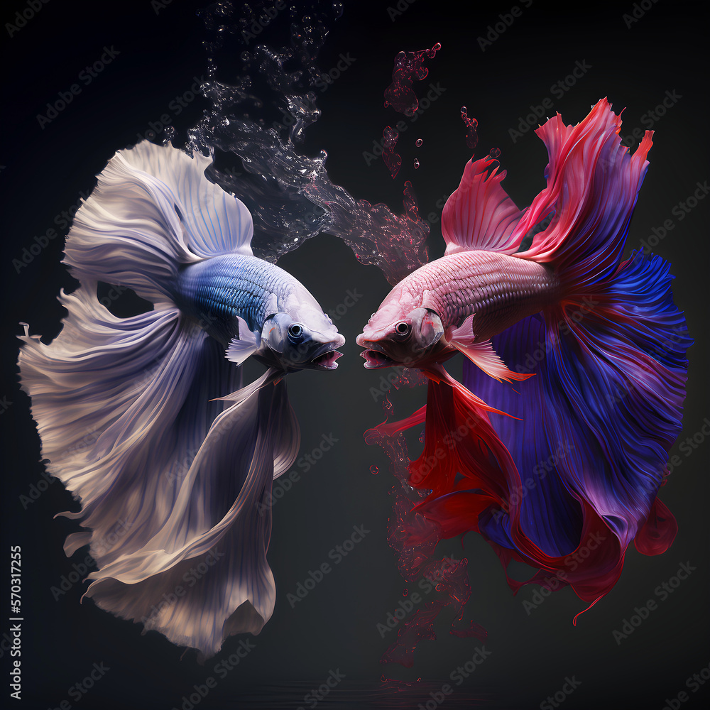 Painting-like of a siamese betta fighting fish showing it beautiful ...