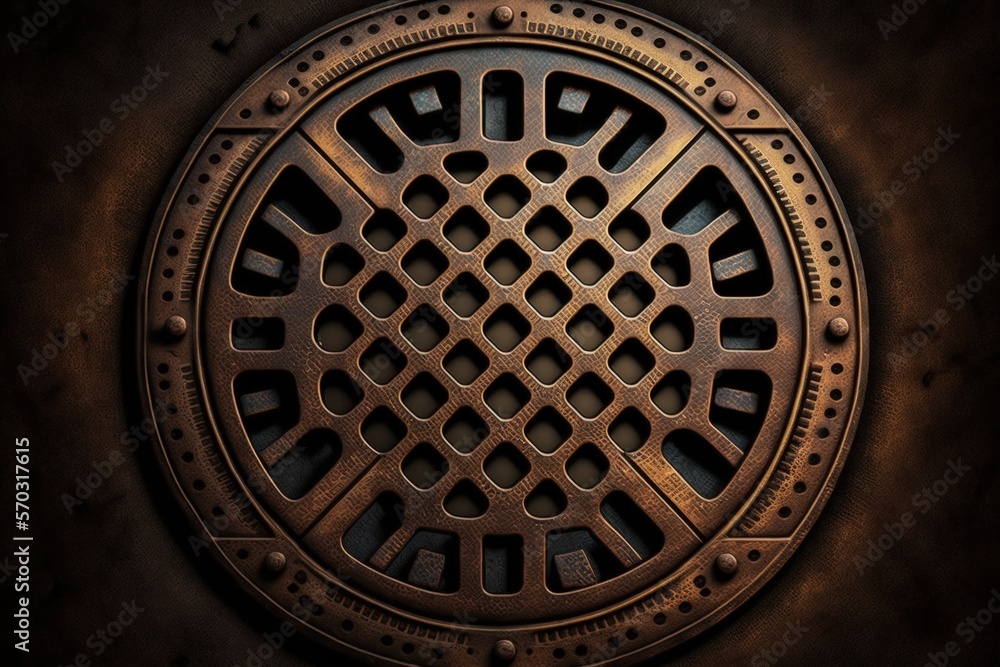 Close up and Choose Focus on the metal manhole cover's center whether ...