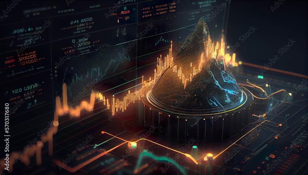 Closeup financial chart with uptrend line candlestick graph in stock ...