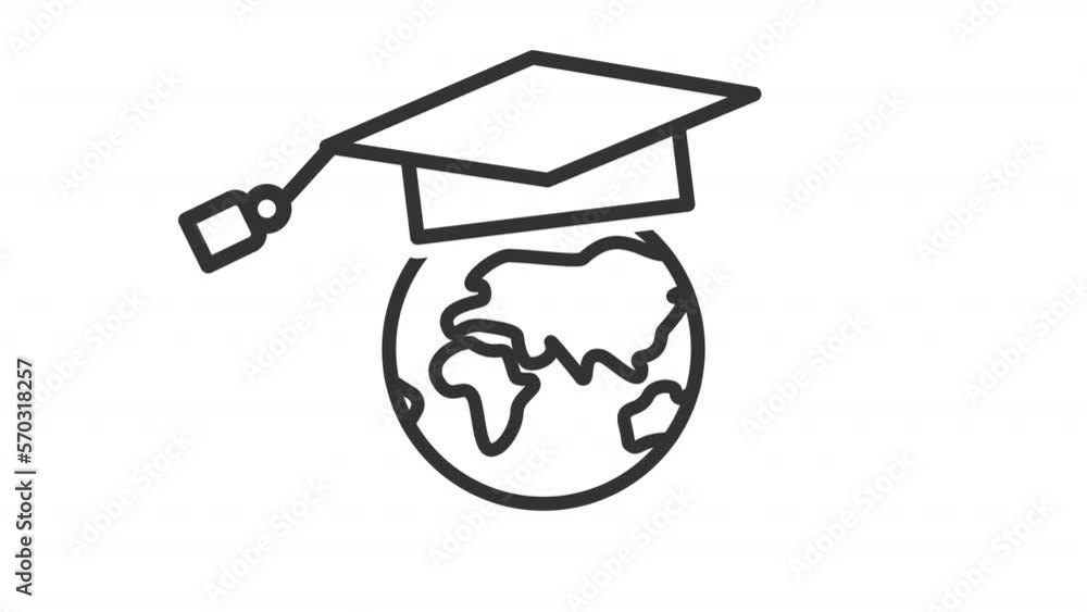 Animated education linear icon. International exchange program for ...