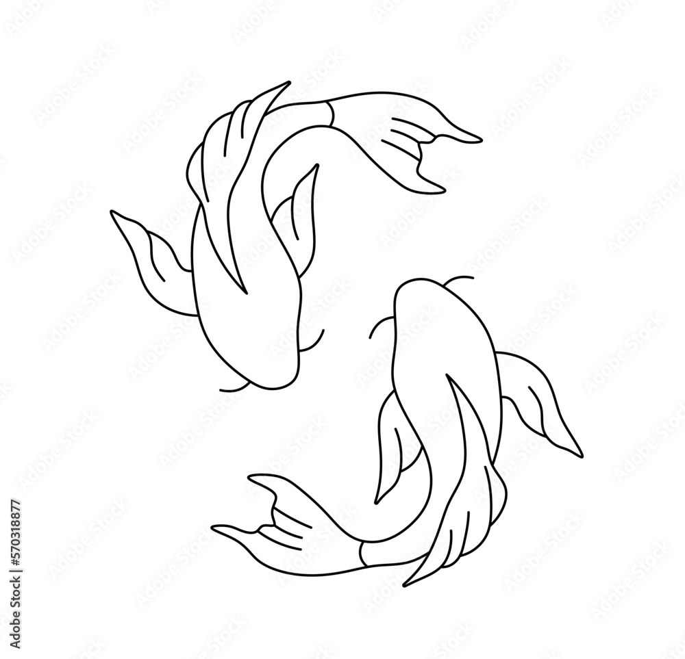 Vector isolated two rotating fishes ying yang top view colorless black ...