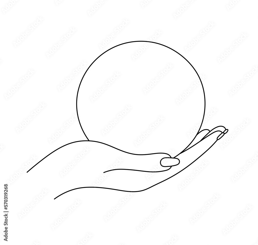 Vector isolated one single hand holding round ball in the palm side ...