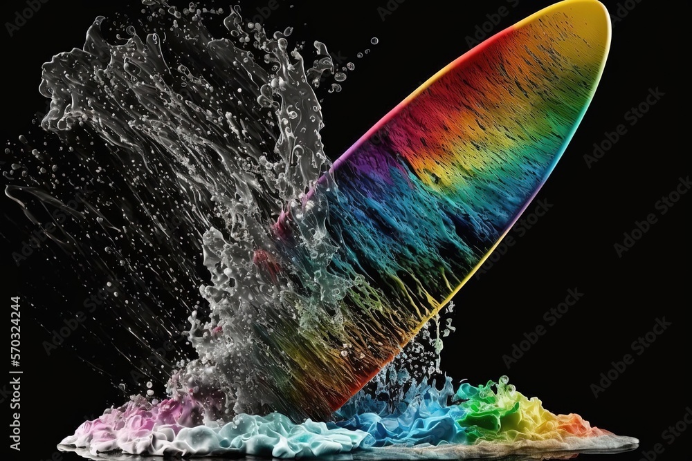 High-Speed Photorealistic Painting of Rainbow Colored Surfboard Being ...