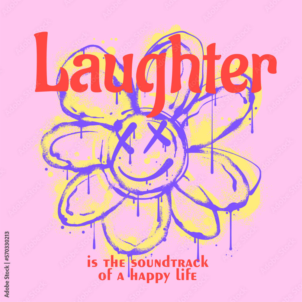 Spray painted daisy and happy face illustration in a bold graffiti ...