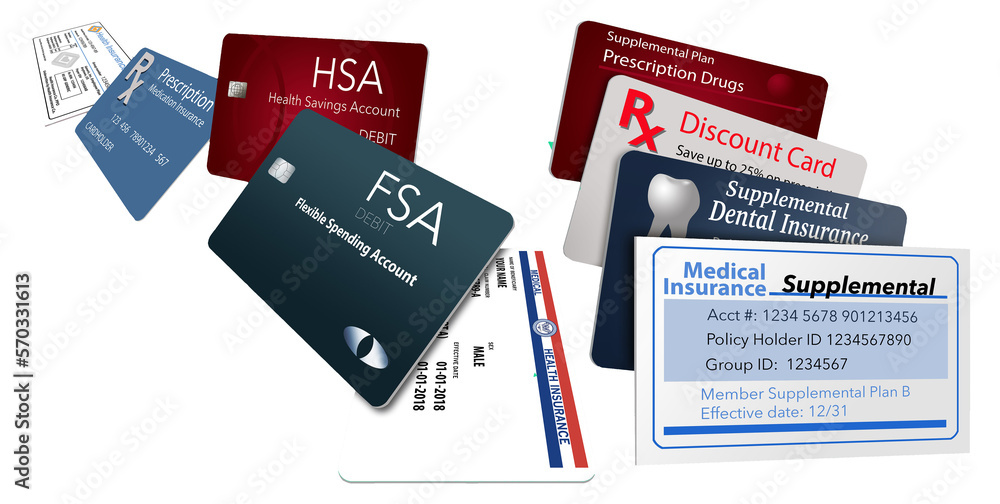 Here is an illustration with five of the healthcare insurance cards you ...