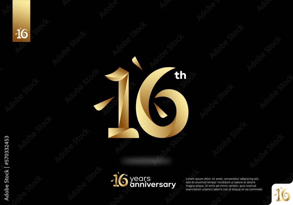 Number 16 gold logo icon design, 16th birthday logo number, 16th ...
