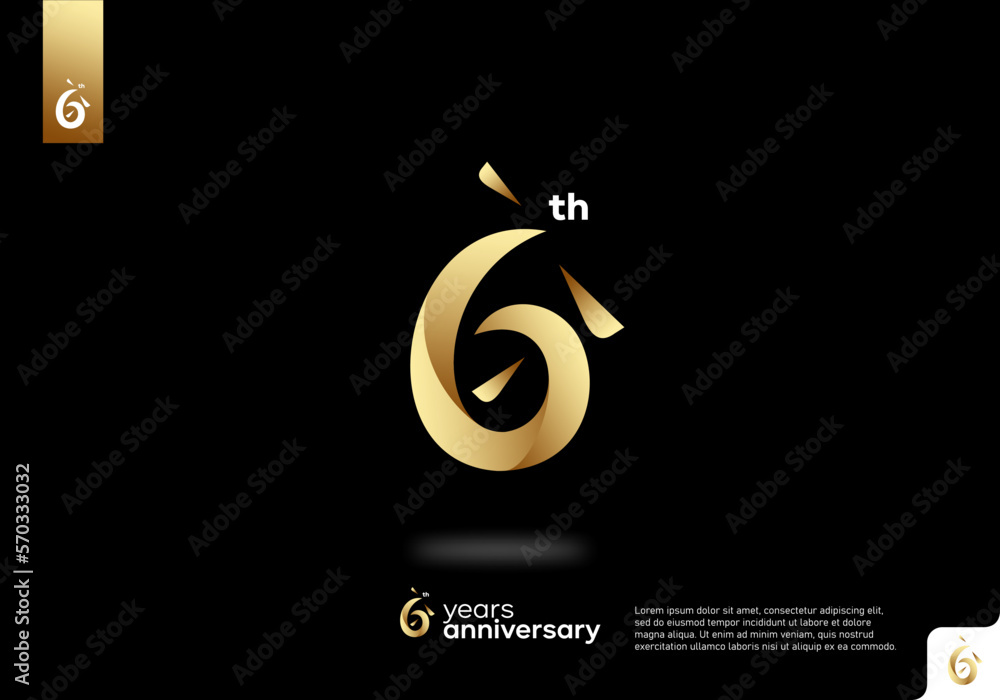 Number 6 gold logo icon design, 6th birthday logo number, 6th ...