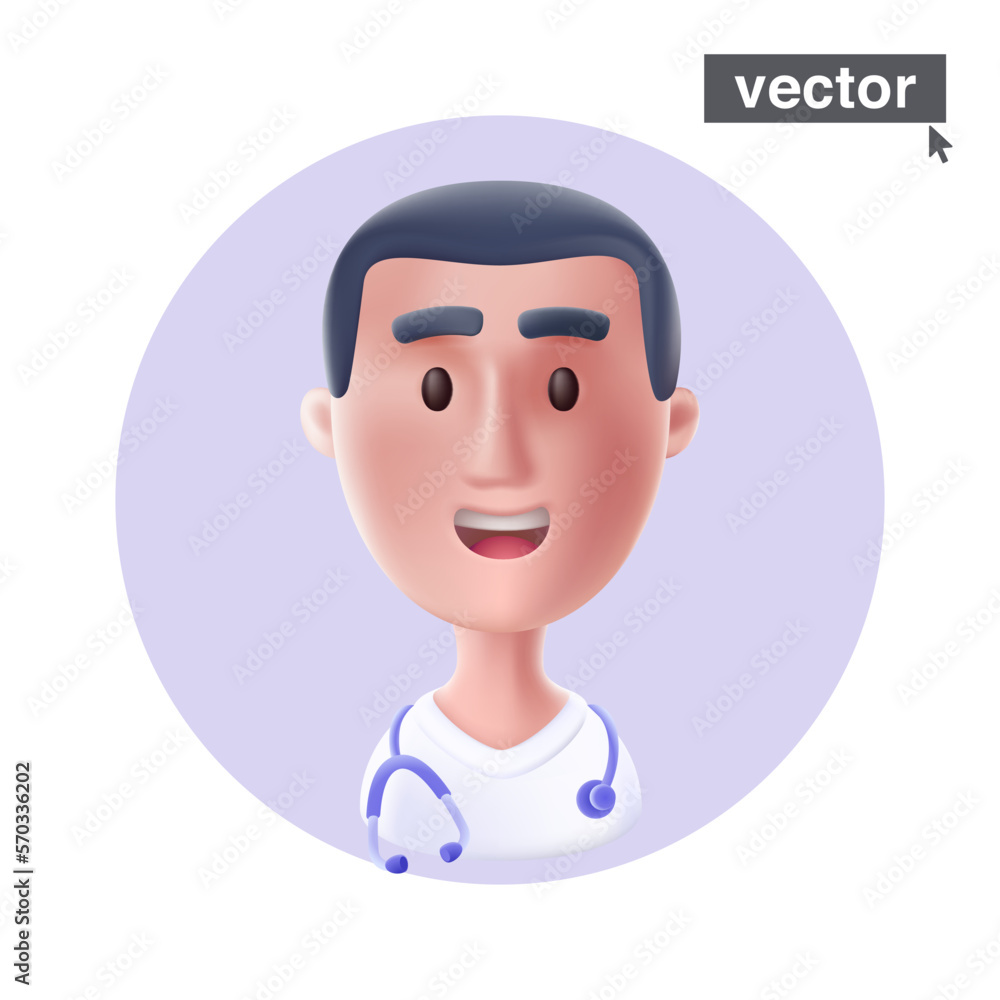 Young smiling doctor with stethoscope, medical specialist avatar ...