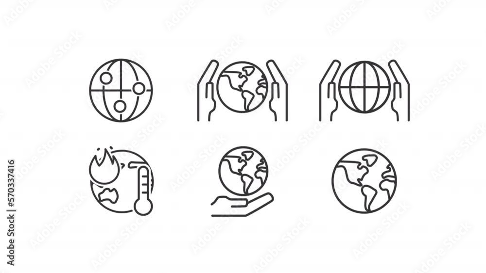 Animated save earth linear icons. Planet conservation. Prevent global ...