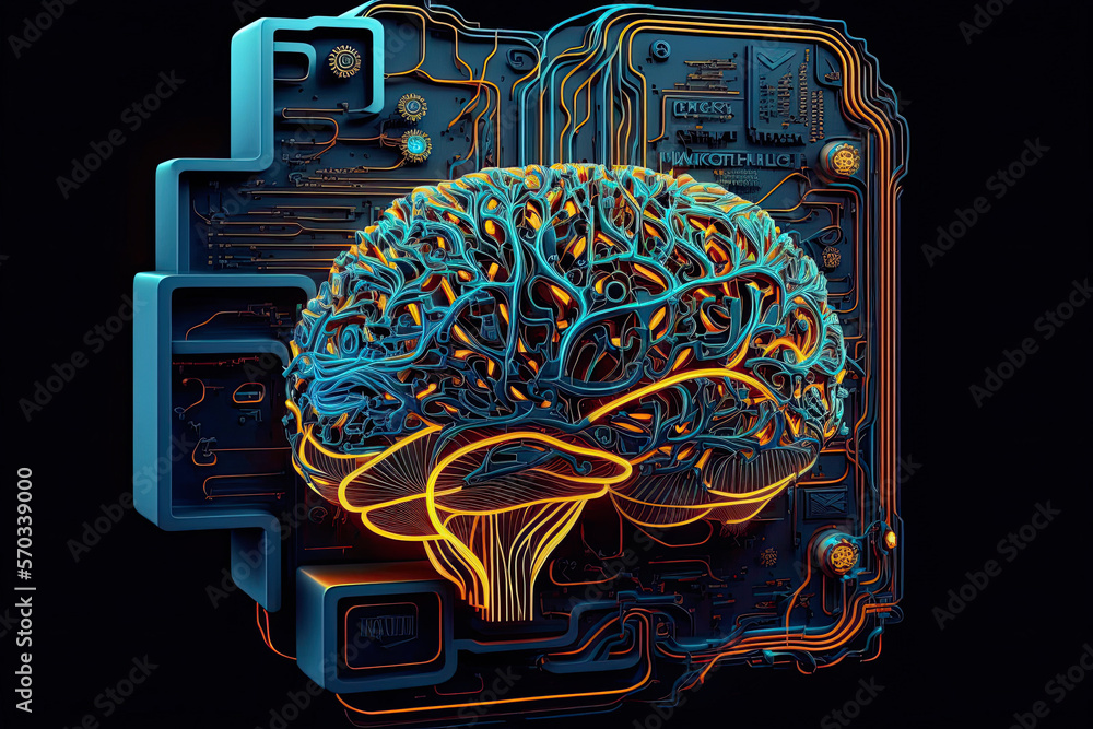 diagram of brain of a artificial intelligence with a computing ...