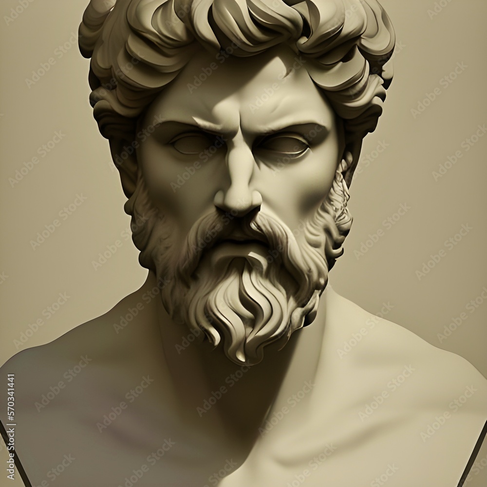 Generative AI image featuring a chiseled white marble statue bust of ...
