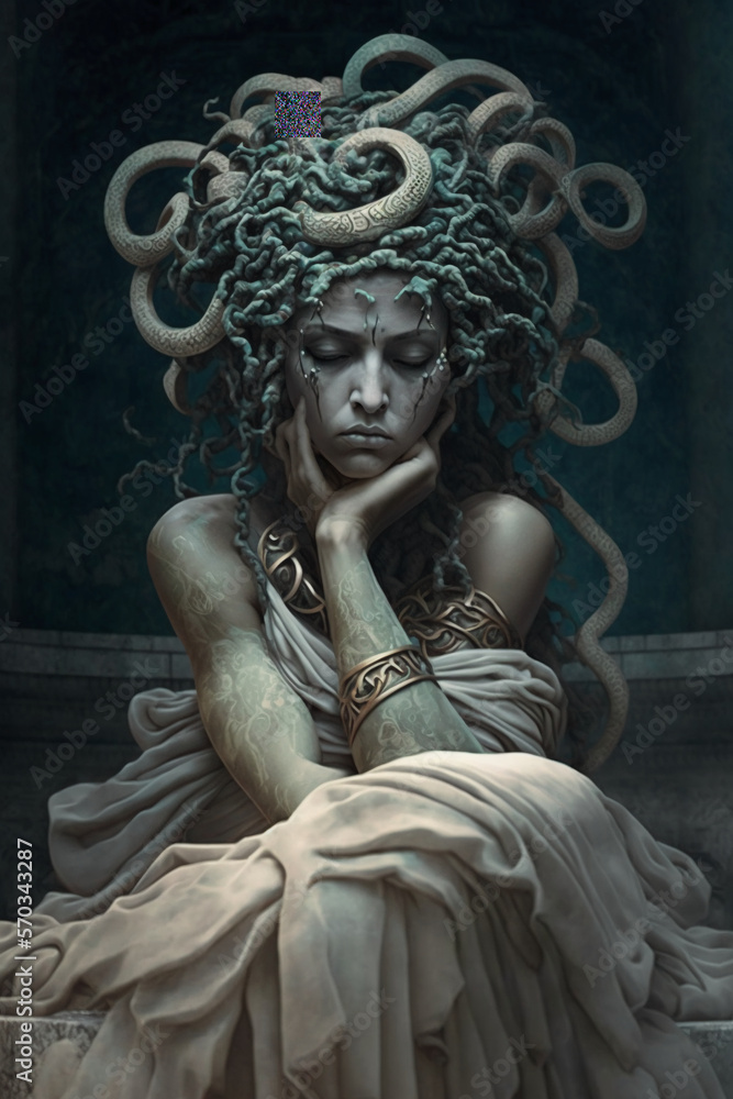 A forlorn and beautiful enchanted Medusa with filigree Generative AI ...