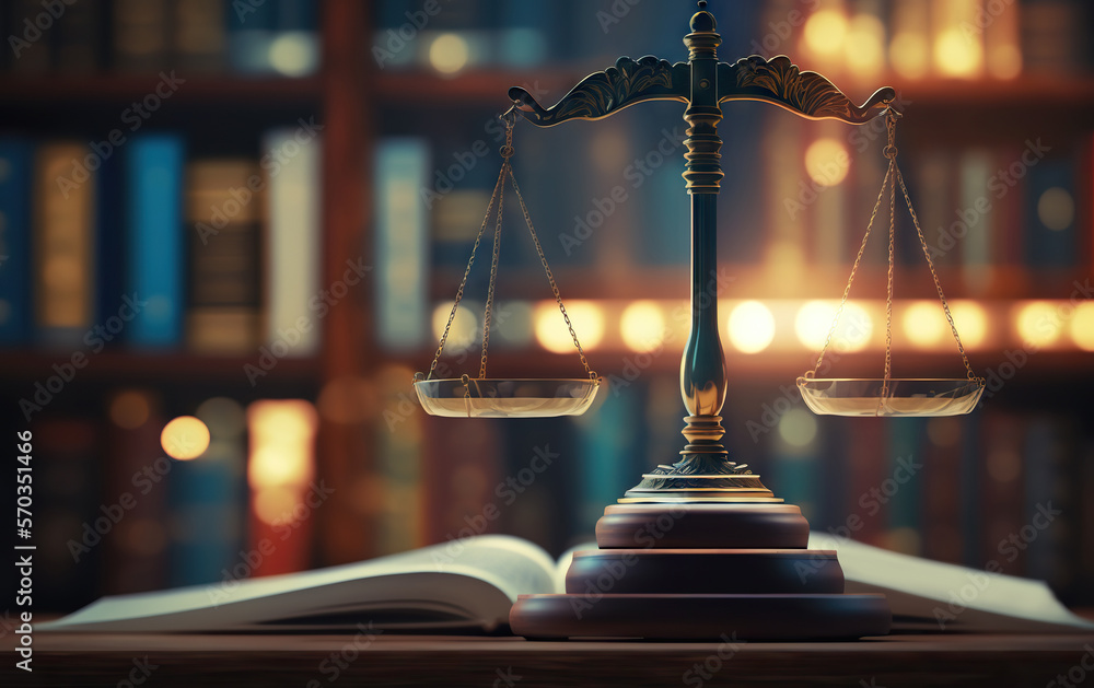 Scales of Justice in Library. Law concept of Judiciary, Jurisprudence ...