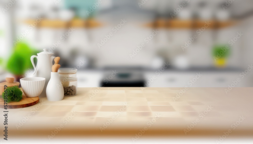 Stylish Wooden Table Top on Blurred Kitchen Background - Ideal for ...