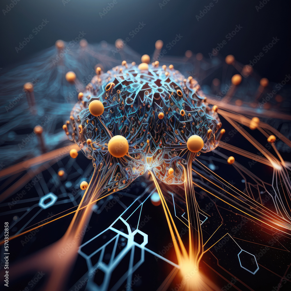 AI generative illustration of a neural network. The complex mesh and ...