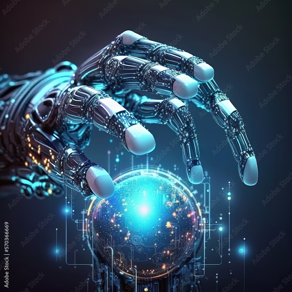 Ai Artificial Intelligence Machine Learning Robot And Human Hands Touching Data On A Global 2738
