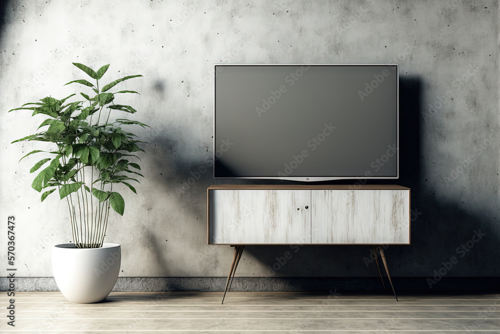 In an environment with a textured concrete wall and an old wooden floor ...