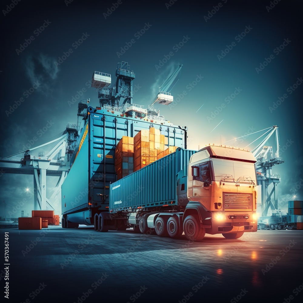 Container terminal port, global business container cargo freight ship ...