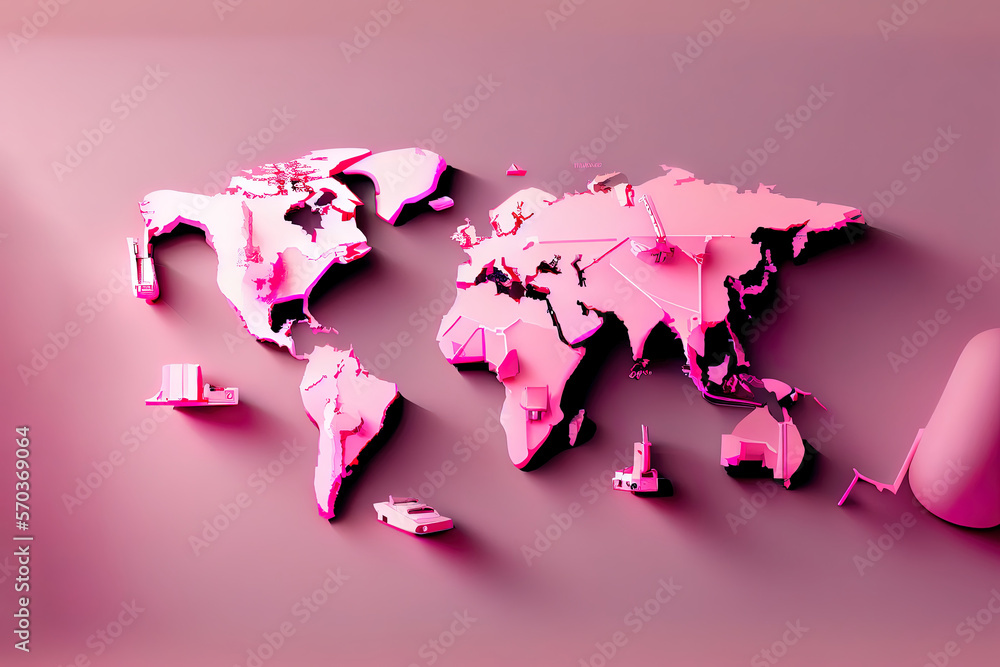 3d rendering world map and gps pin transportation ecosystem for ...