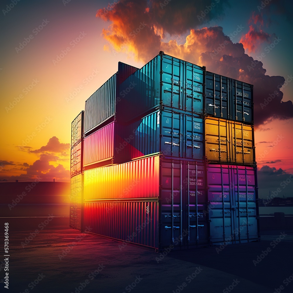 Container stacker crane lifting up stacking container box in yard ...